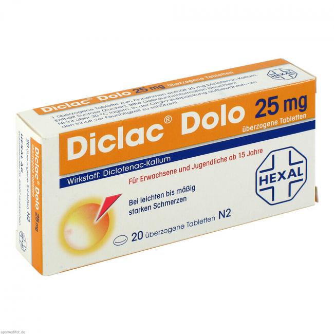 DICLAC Dolo 25 mg überzogene Tabletten (20 St) Preisvergleich, PZN ...